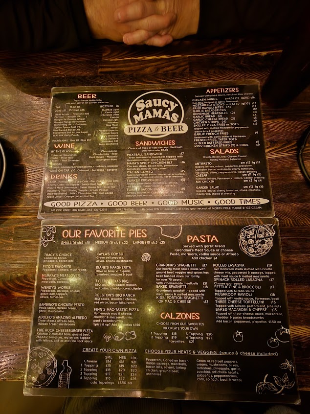 Saucy Mama's Pizzeria Menu Best Pizza in Big Bear Lake, CA